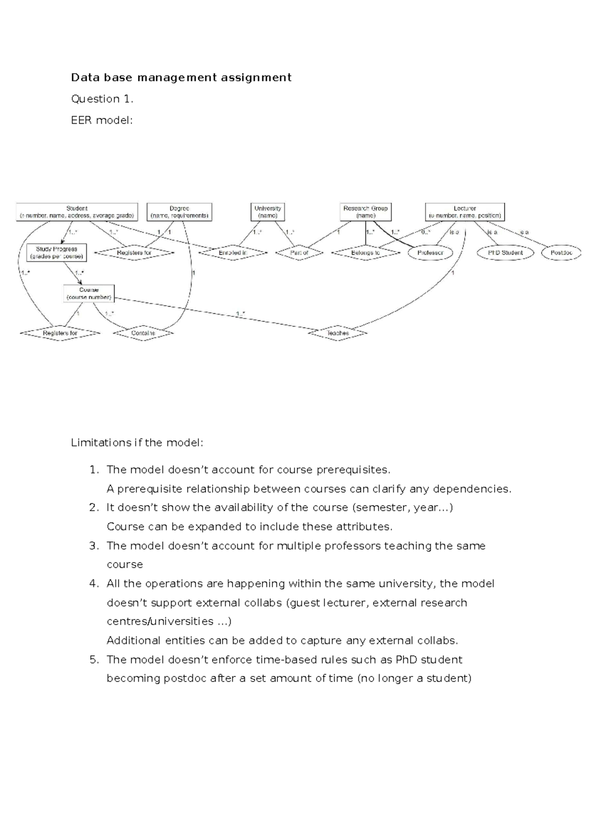 Database Management Assignment 2024i: EER & UML Models Analysis - Studocu