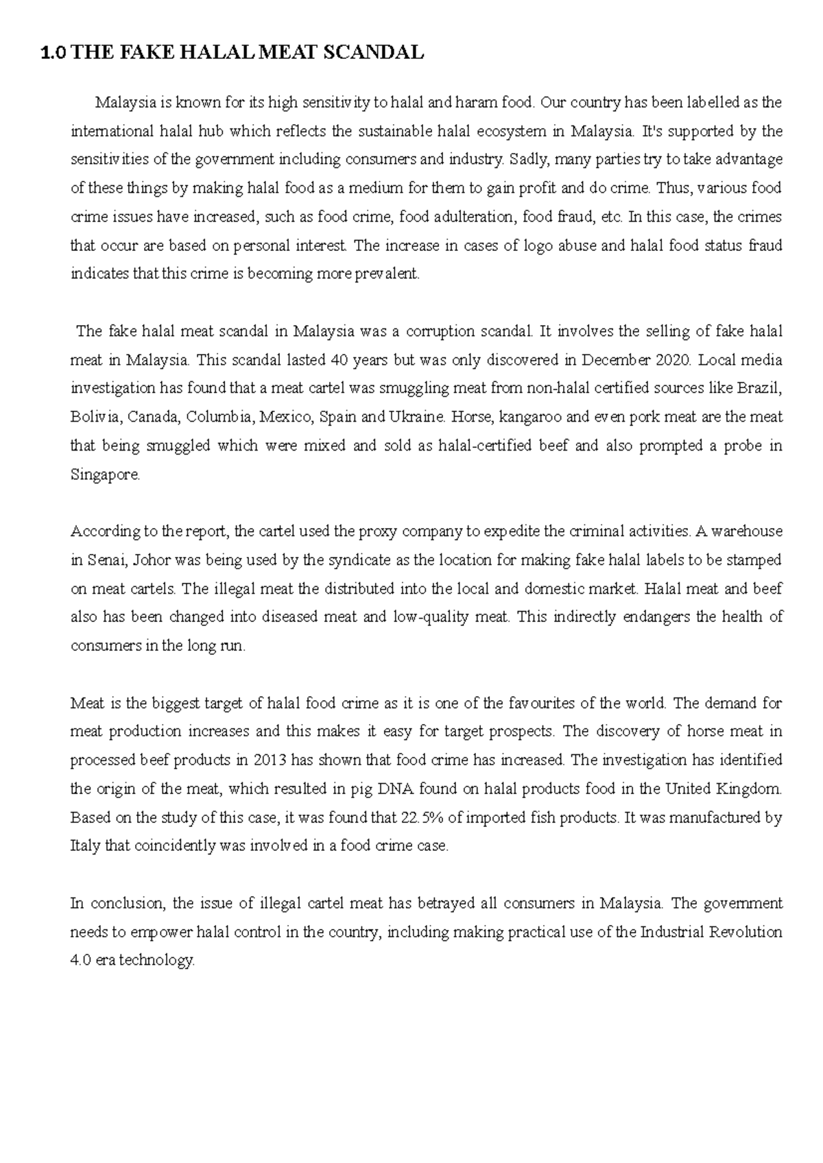 1.0 Analysis of the Fake Halal Meat Scandal in Malaysia: 40 Years of ...