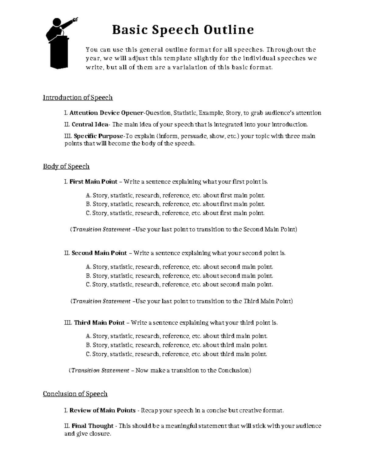 Informative speech outline 07 - Basic Speech Outline You can use this ...