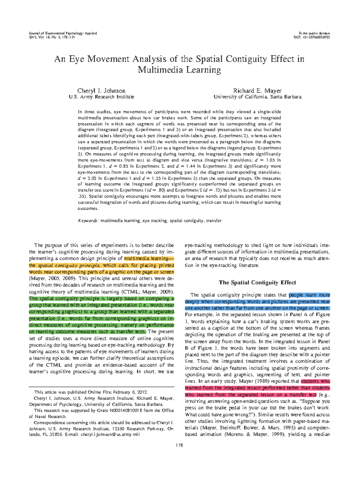 An Eye Movement Analysis of the Spatial Contiguity Effect in Multimedia ...