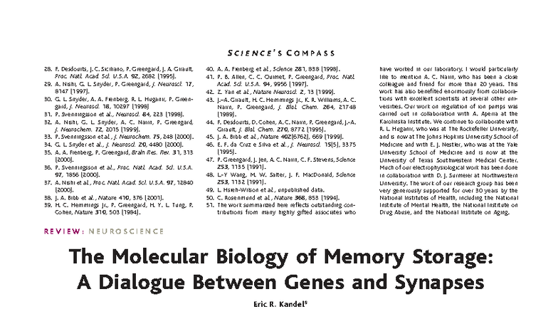 Kandel 2001: The Molecular Biology of Memory Storage in Neuroscience ...