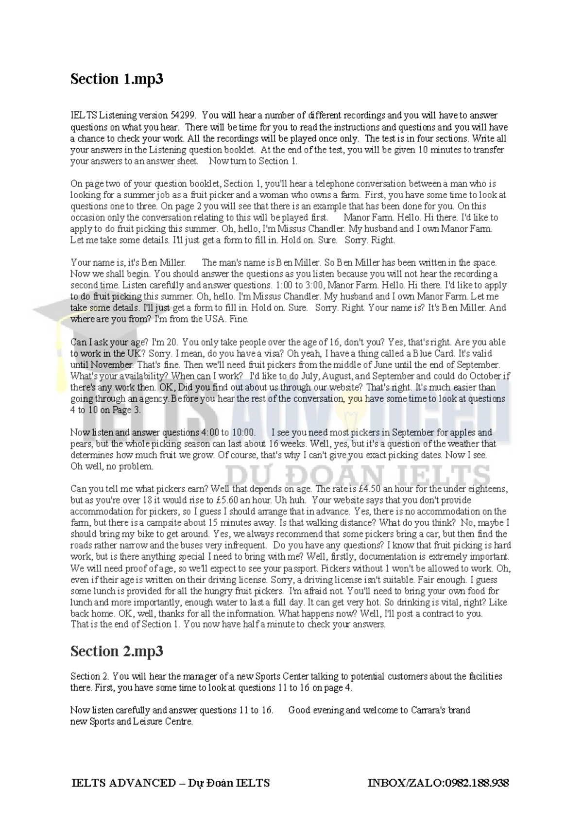 IELTS Listening Transcript - Test 1 Practical Exercises - Studocu