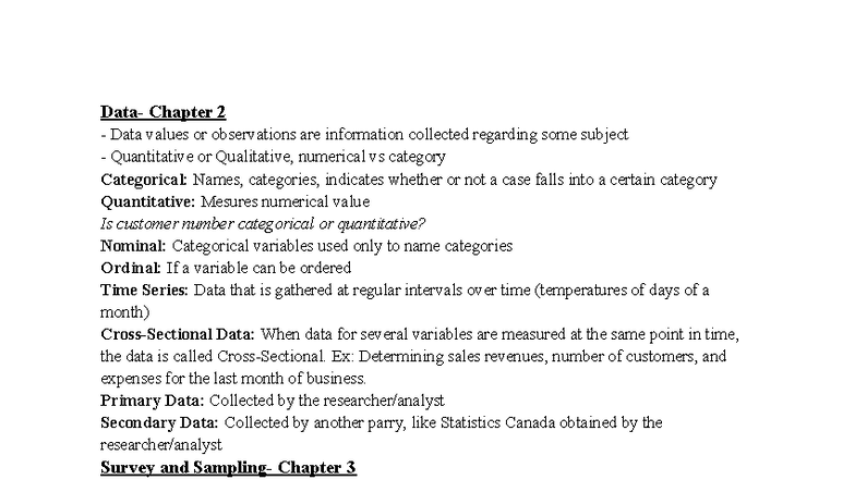 Chapter 2-5: Data Values, Sampling Methods, and Frequency Tables - Studocu