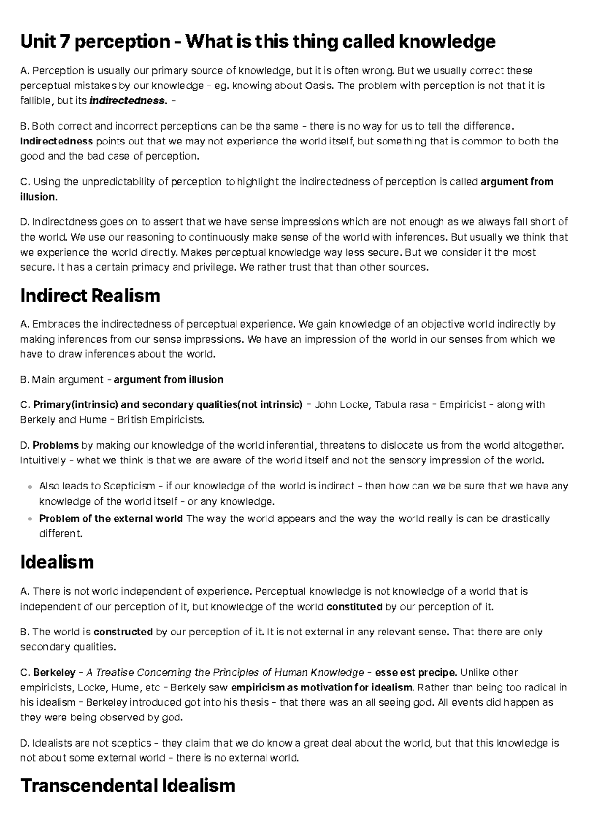 Unit 7: Perception and Knowledge - Understanding Indirect Realism and ...