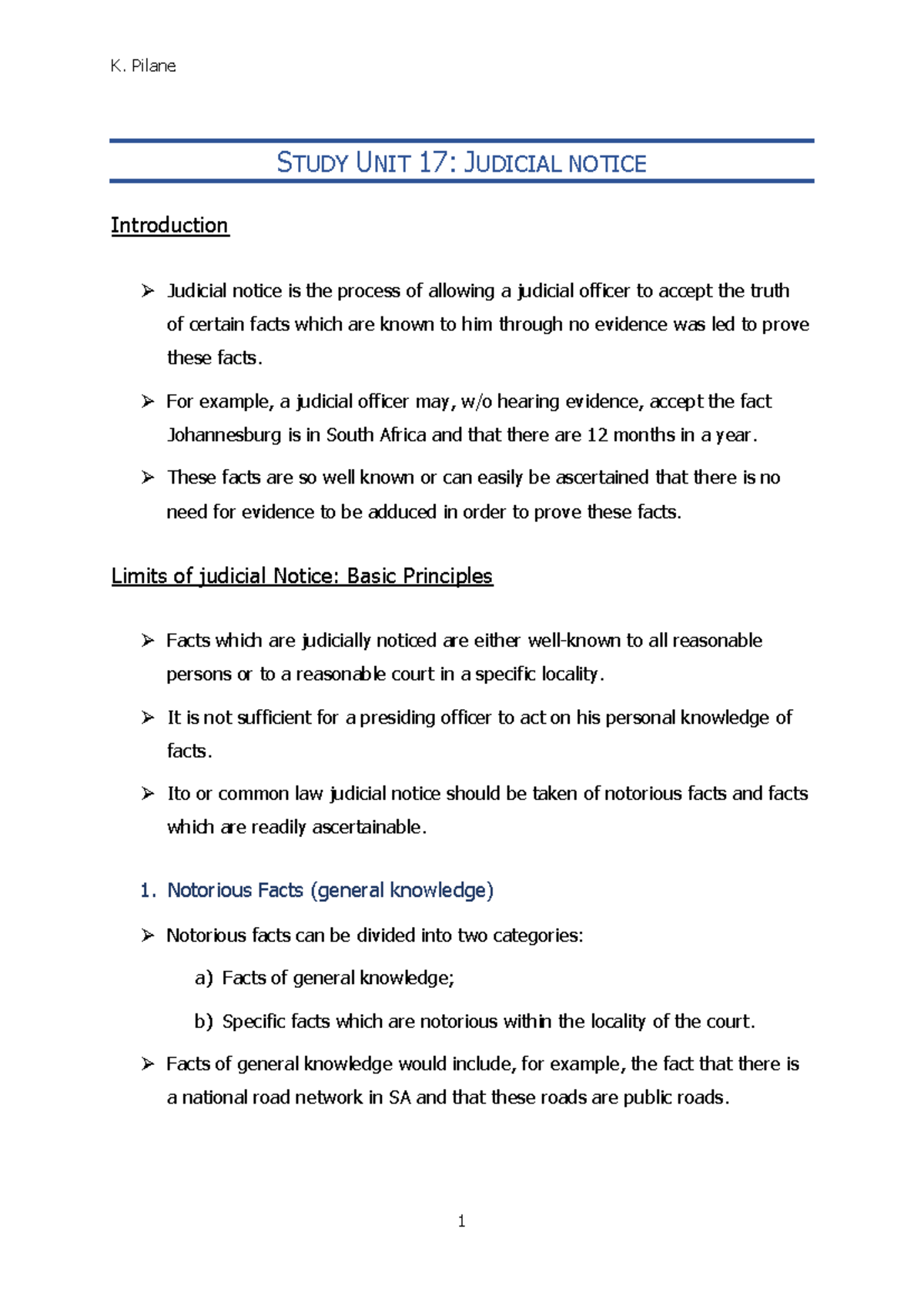 Study Unit 17 - Judicial Notice - STUDY UNIT 17: JUDICIAL NOTICE ...