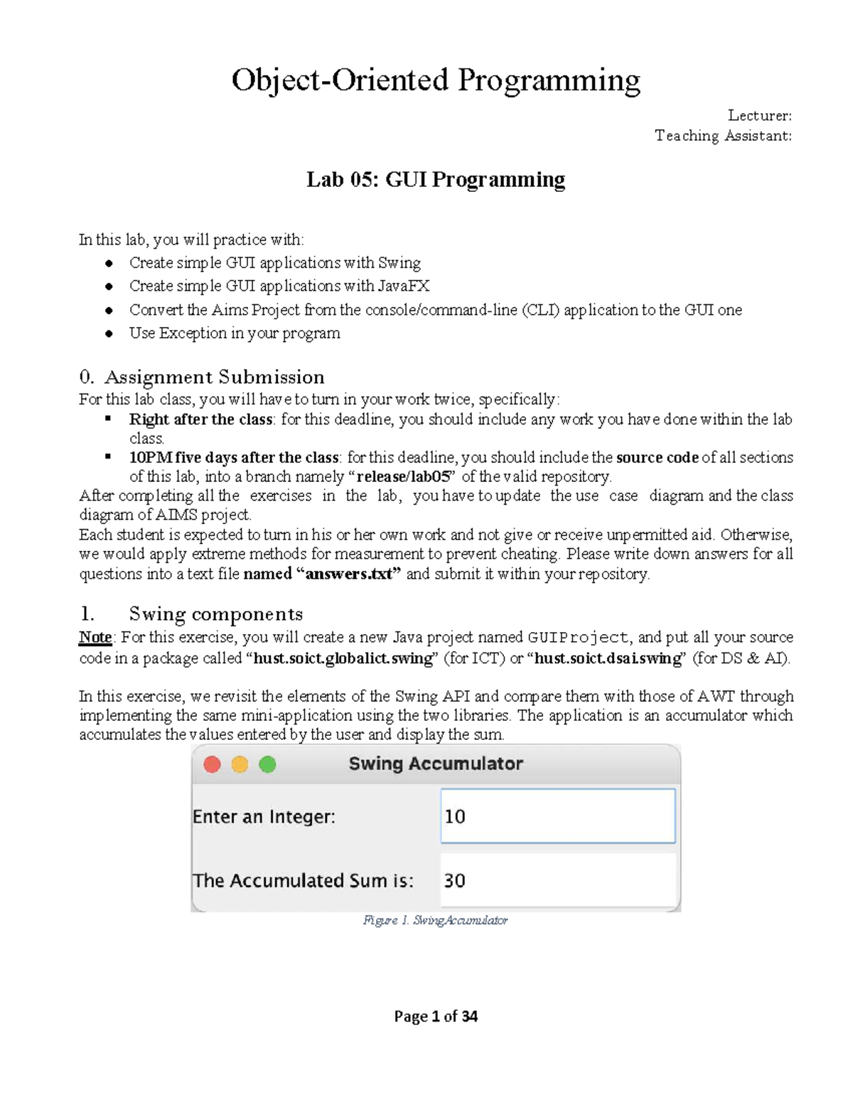OOP-Lab05: GUI Programming Lab - Swing & JavaFX Applications - Studocu