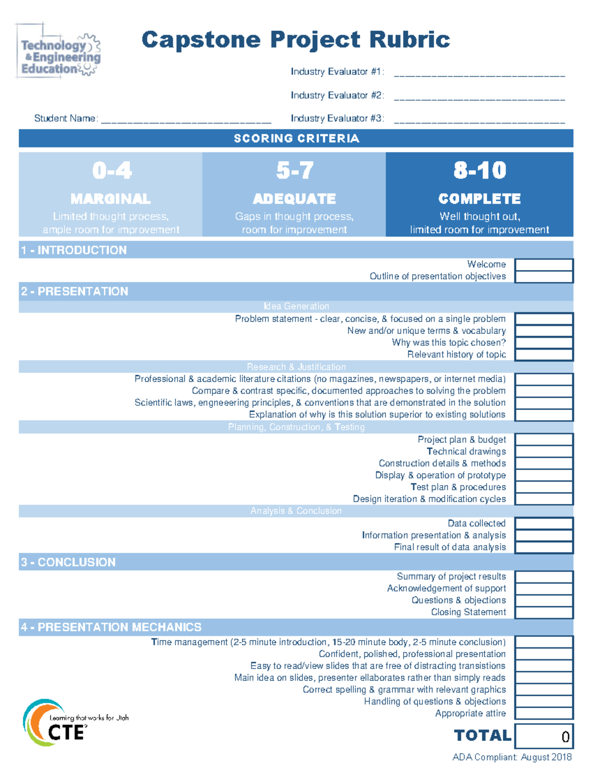 Engineering Capstone Project Rubric - Technolog~ &Engineering Education ...
