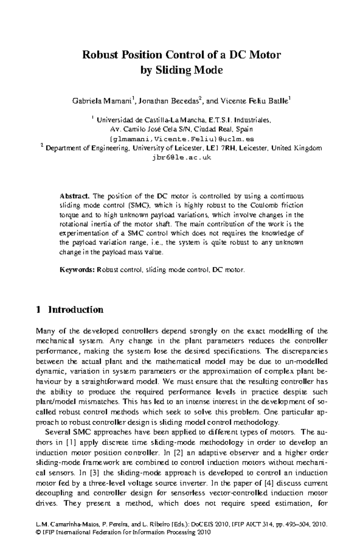 Robust Sliding Mode Control for DC Motor Positioning - DoCEIS 2010 ...