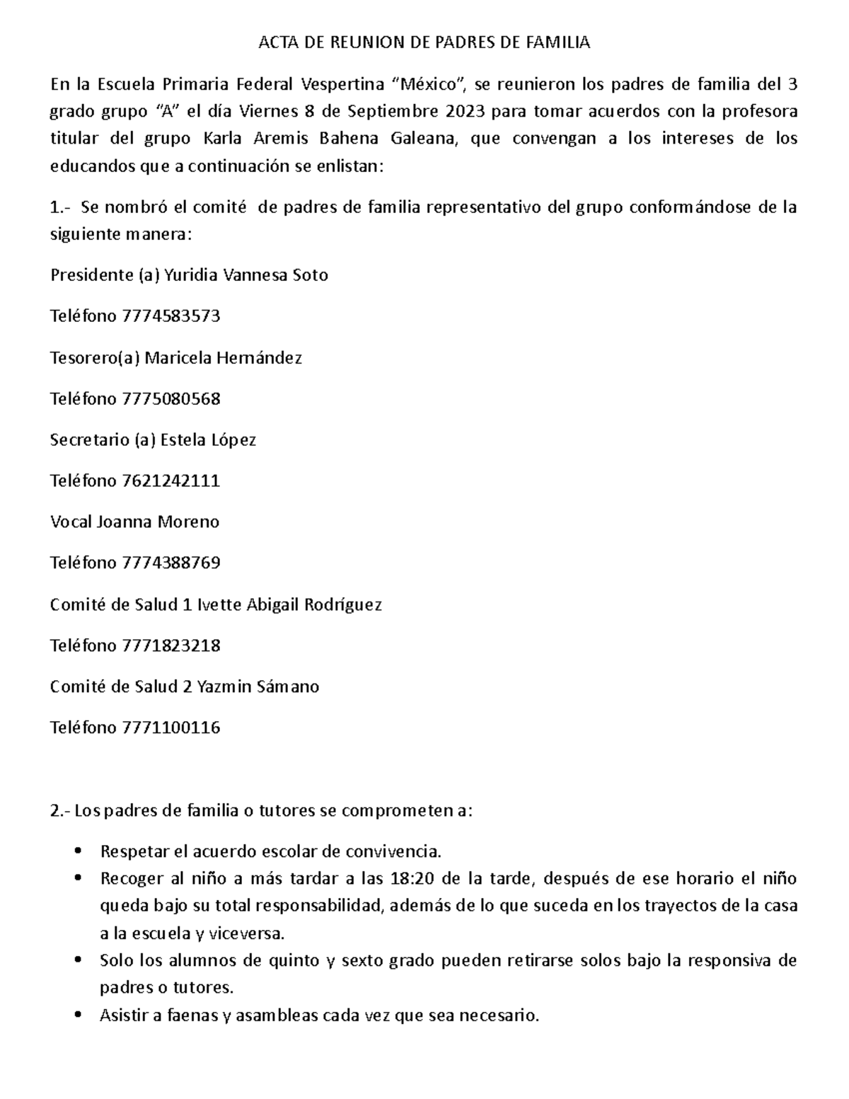 Modelo De Acta De Reuniones Para Con Los Padres De Familia Ejemplo De
