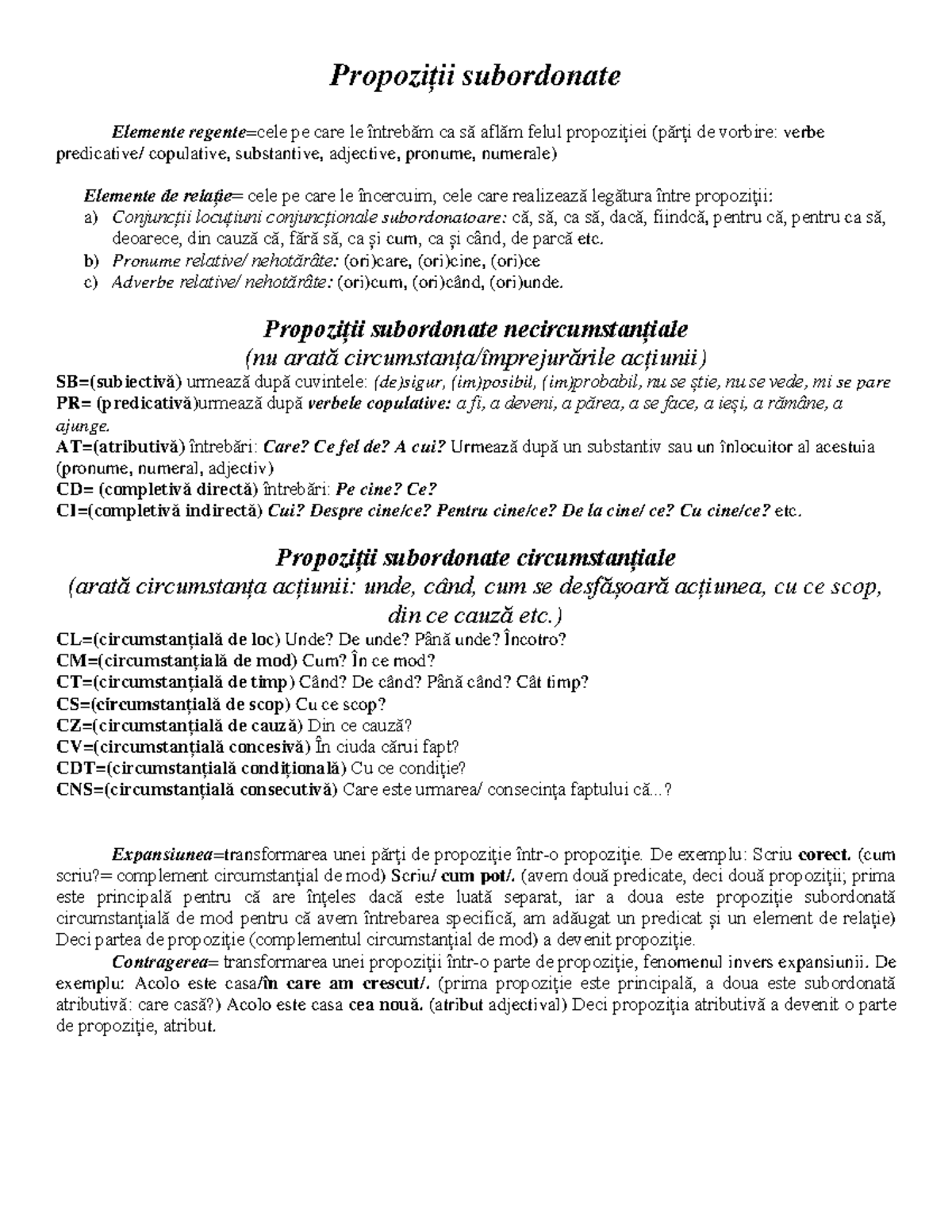 Reguli Subordonate - Elemente și Întrebări pentru Propoziții (8) - Studocu