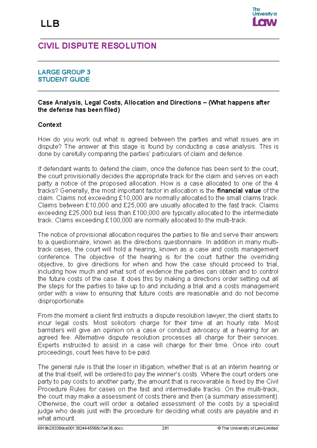 LLB CDR Unit 3 - Case Analysis, Legal Costs, and Directions Guide - Studocu