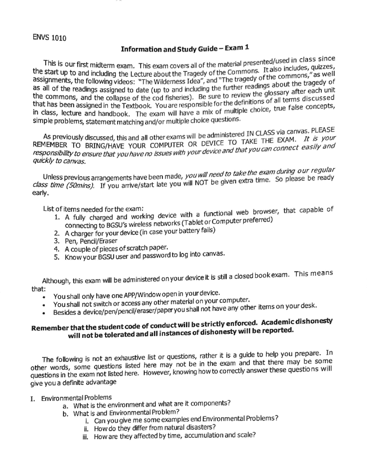 ENVS1010 Study Guide for Midterm Exam 1: Key Topics & Prep Tips - Studocu