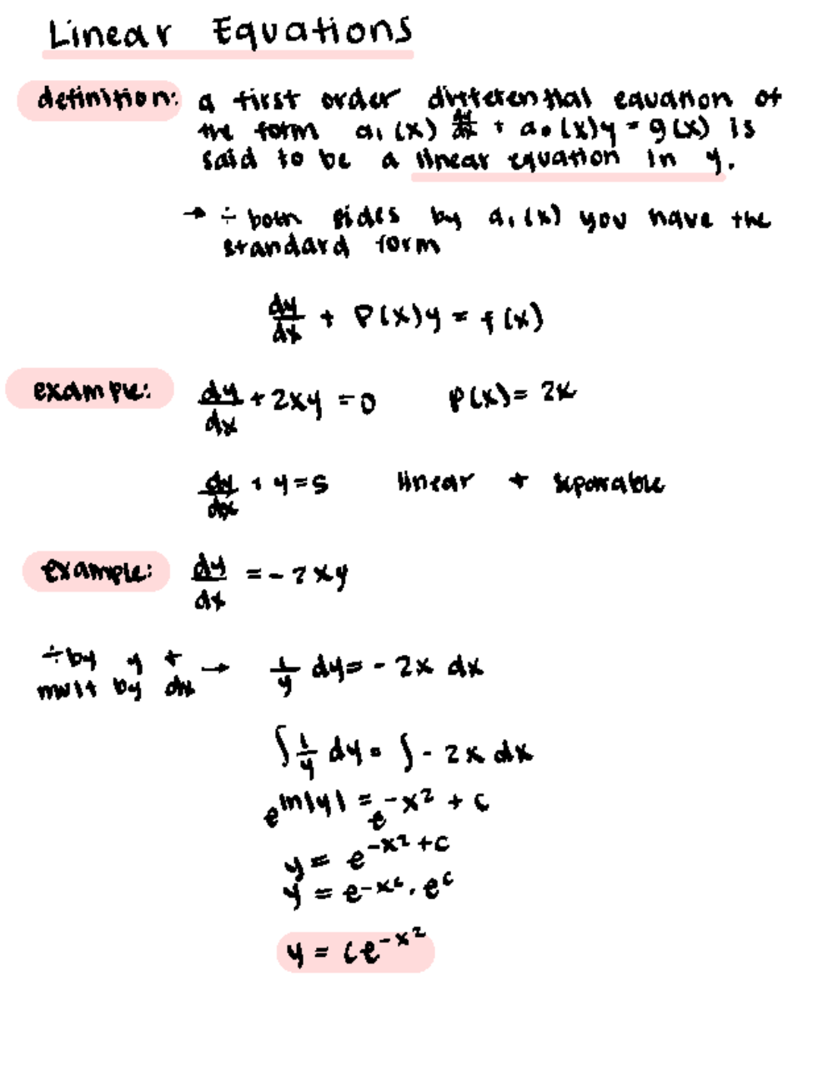 Linear Equations and Differential Equations Examples (MATH 101 ...