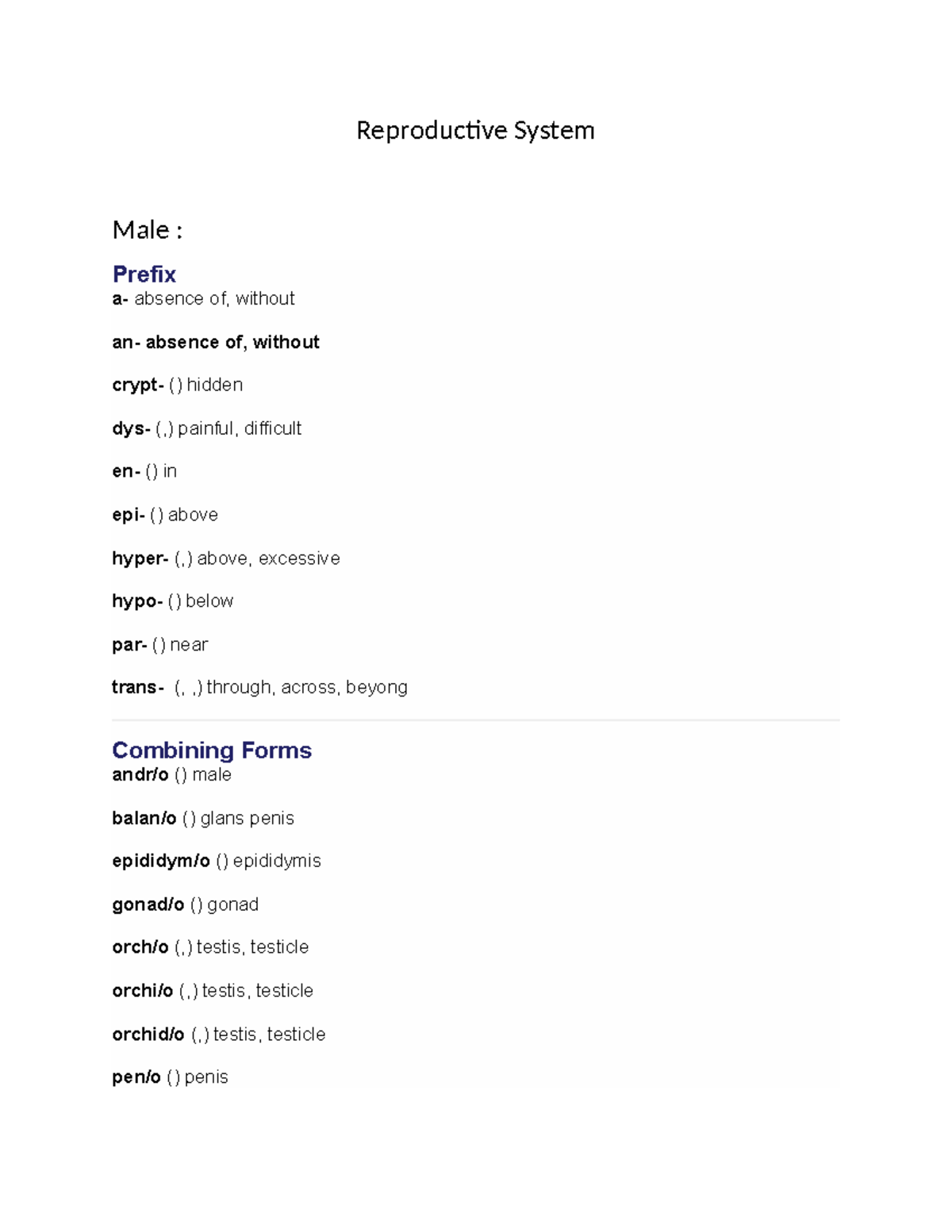 Reproductive System - Male Anatomy & Terminology (BIO 101) - Studocu