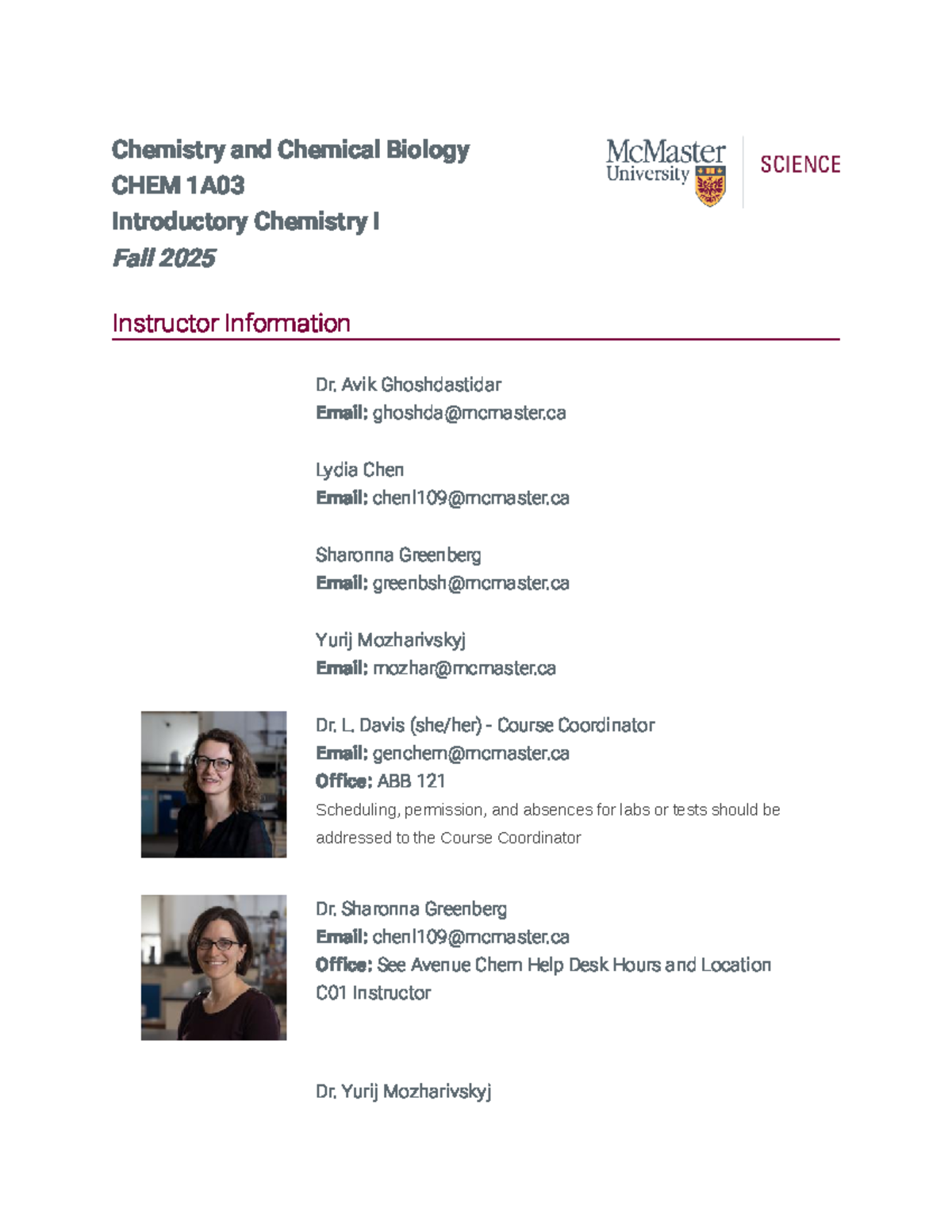 Fall 2025 CHEM 1A03 Introductory Chemistry I Course Overview - Studocu