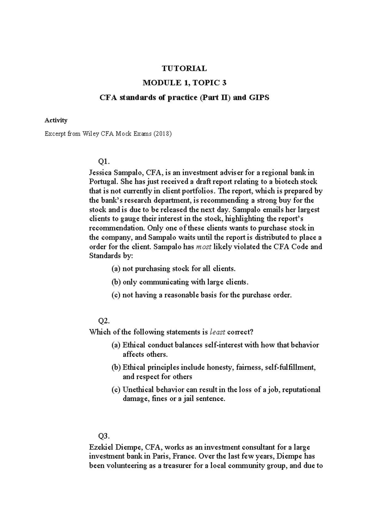 FIN2001 6 Mod1 Topic 3 Tutorial v1 - TUTORIAL MODULE 1, TOPIC 3 CFA ...
