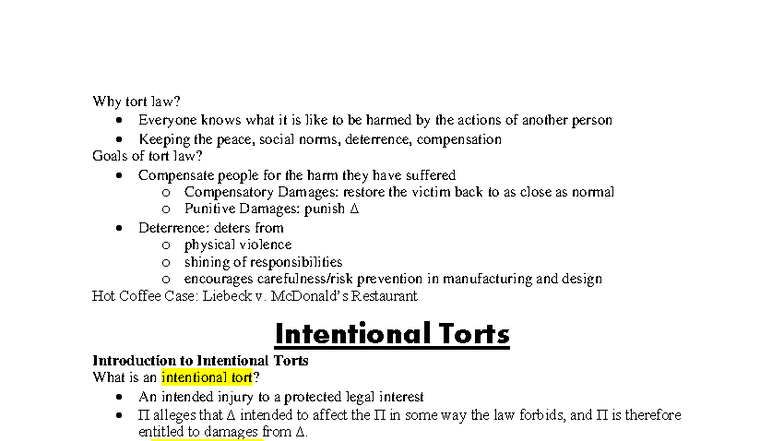 Torts Law Overview: Key Concepts and Case Studies (Course Code: Torts ...