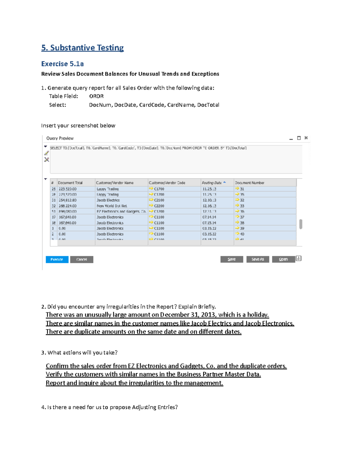 IT Auditing Tools Application: Substantive Testing Activity - Studocu