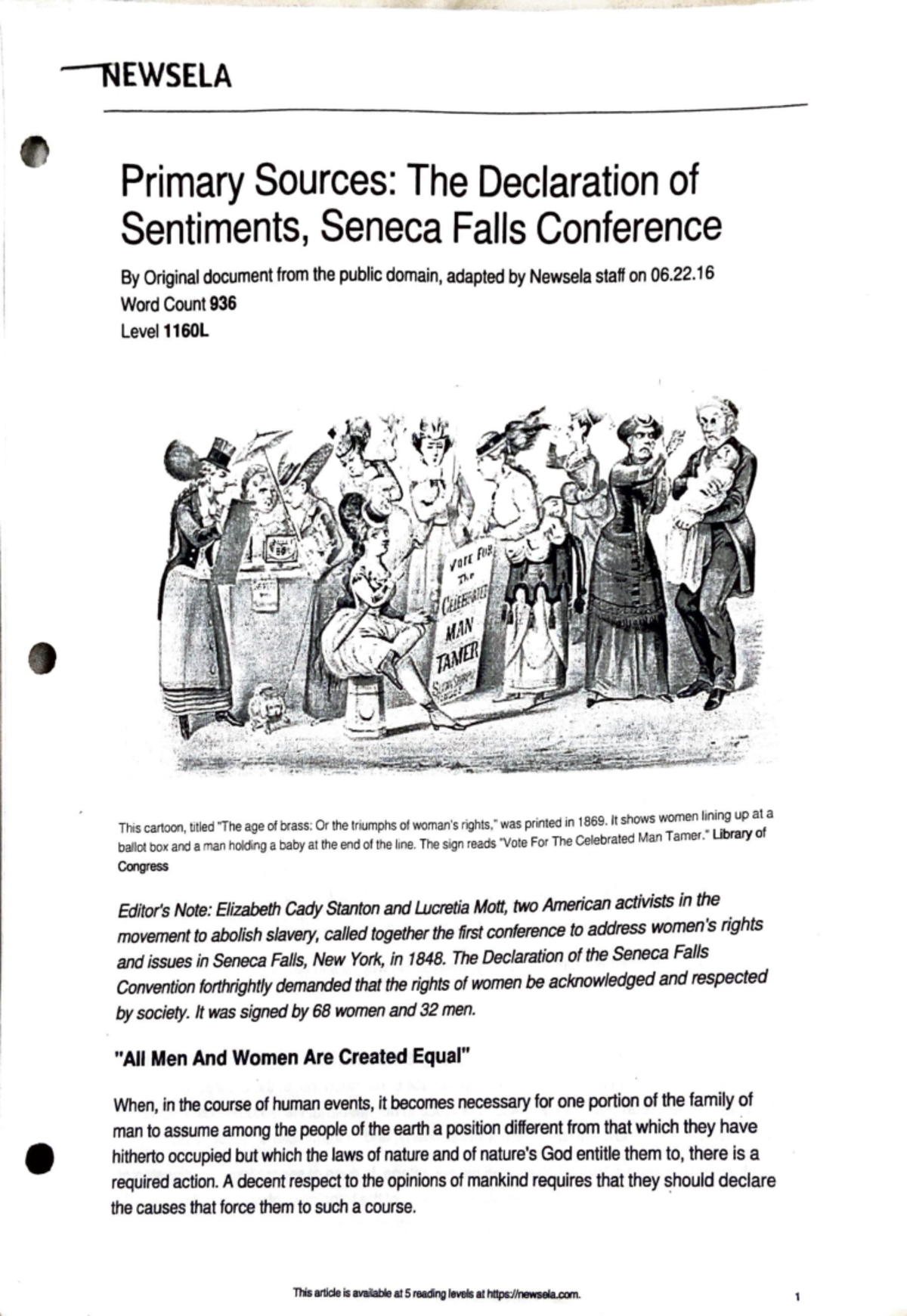 Seneca Falls Conference: Analyzing the Declaration of Sentiments - Studocu