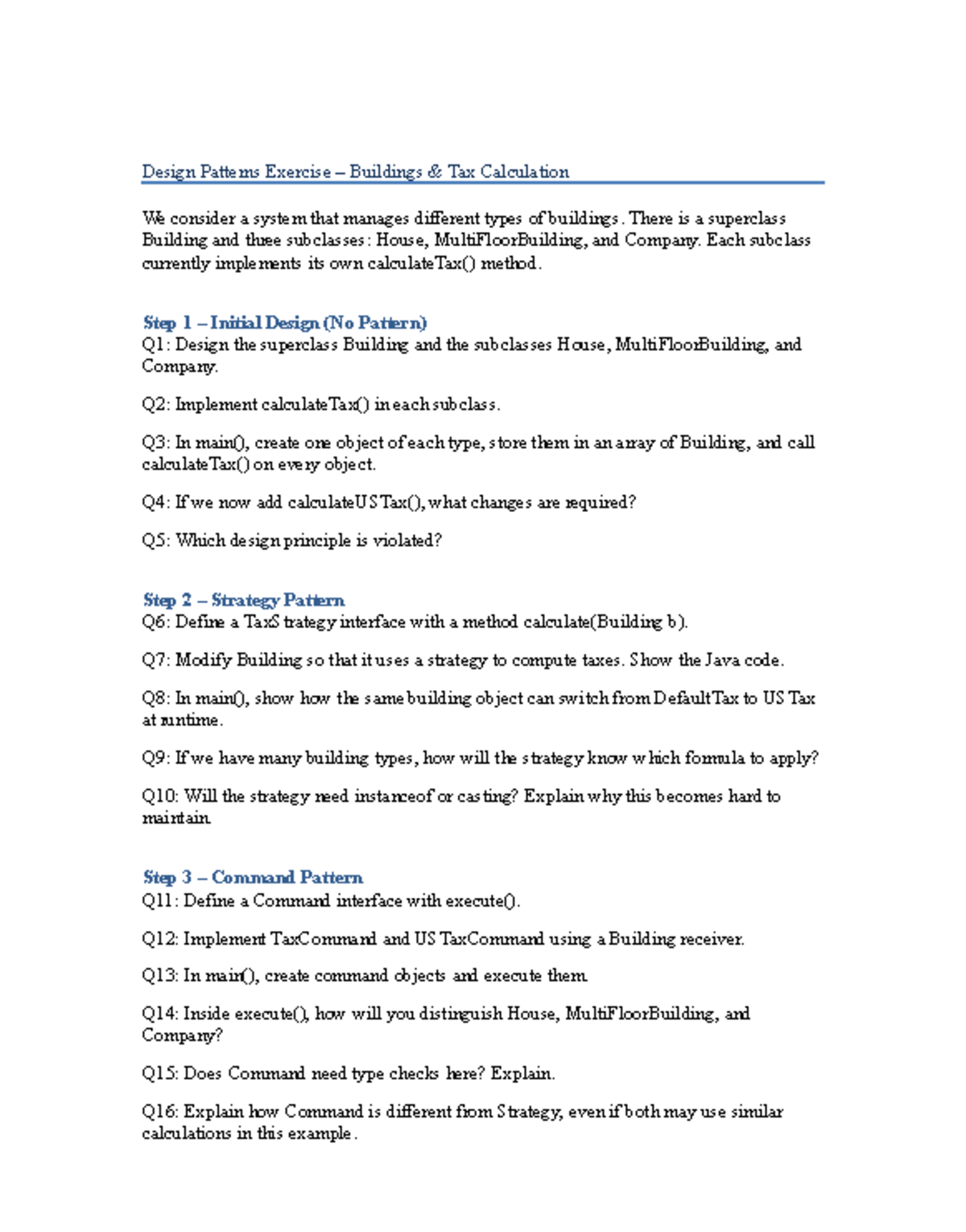 In-class Exercise: Design Patterns for Building Tax Calculation (CS101 ...