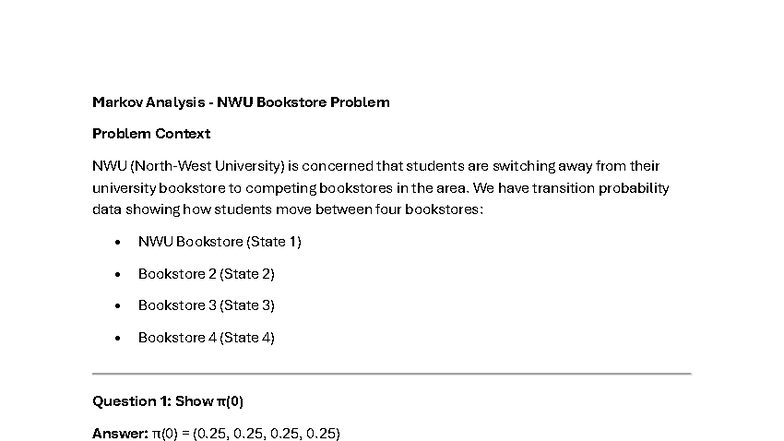 Markov Analysis: NWU Bookstore Problem & Market Share Trends - Studocu