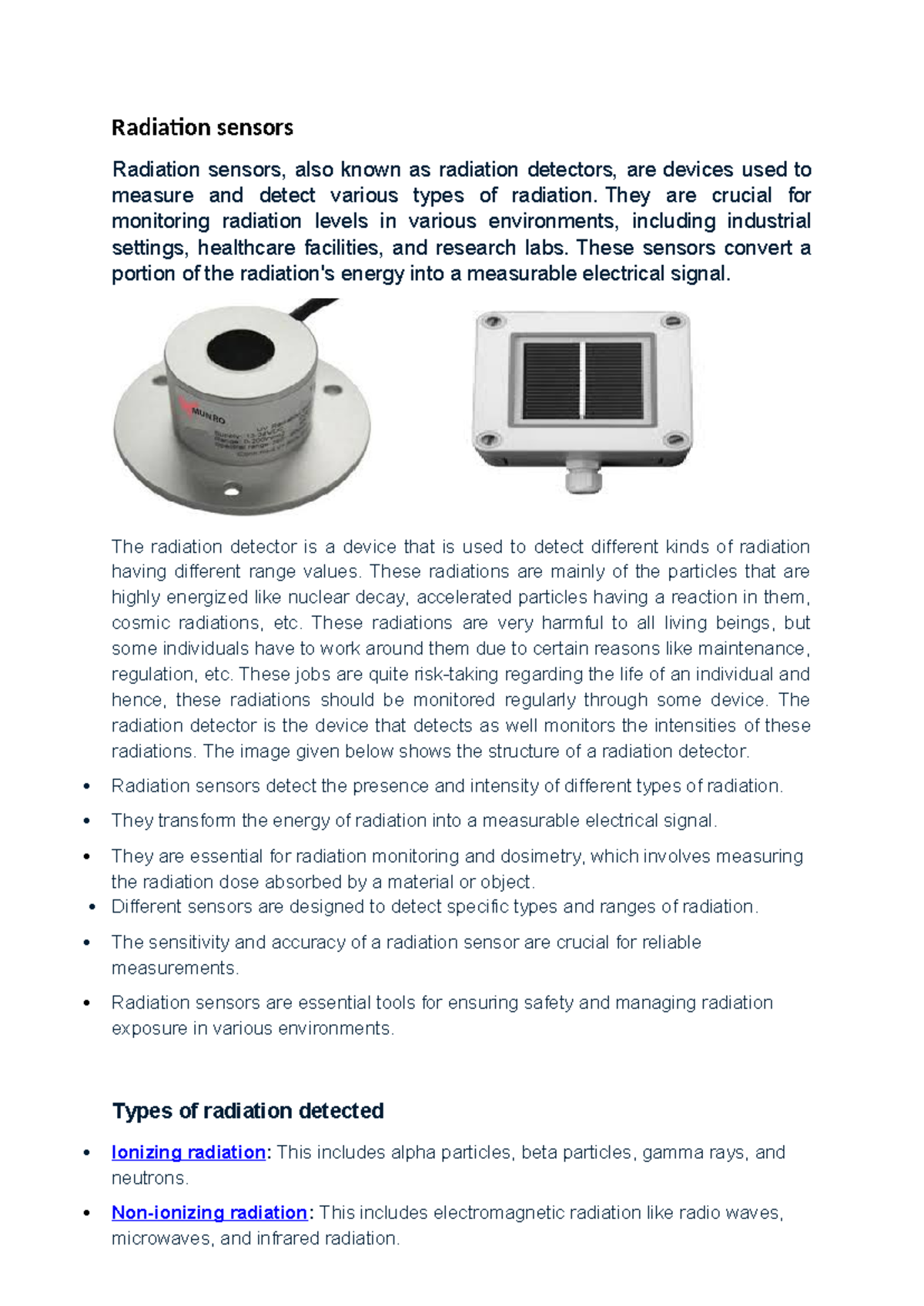 2.6 Radiation Sensors: Types, Advantages, and Applications - Studocu