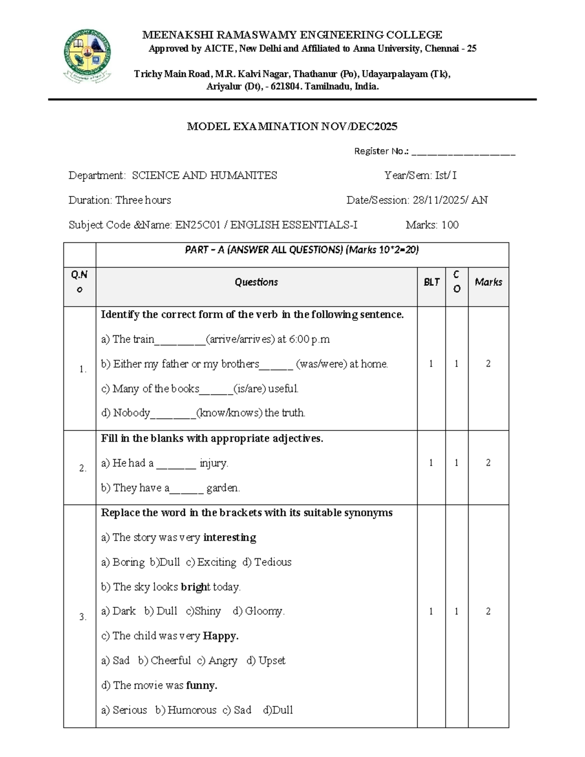 EN25C01 Model Exam Full Notes for English Language - Studocu