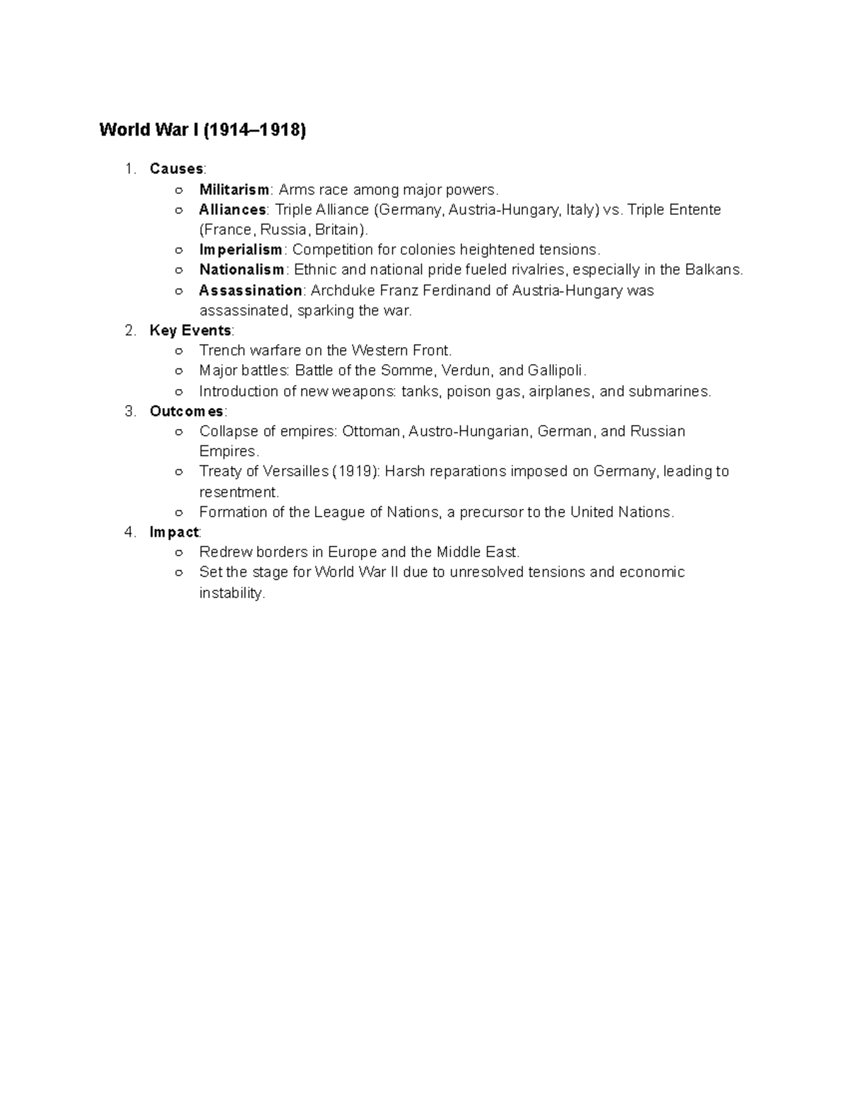 World War I (1914–1918) - World War I (1914–1918) Causes: Militarism ...