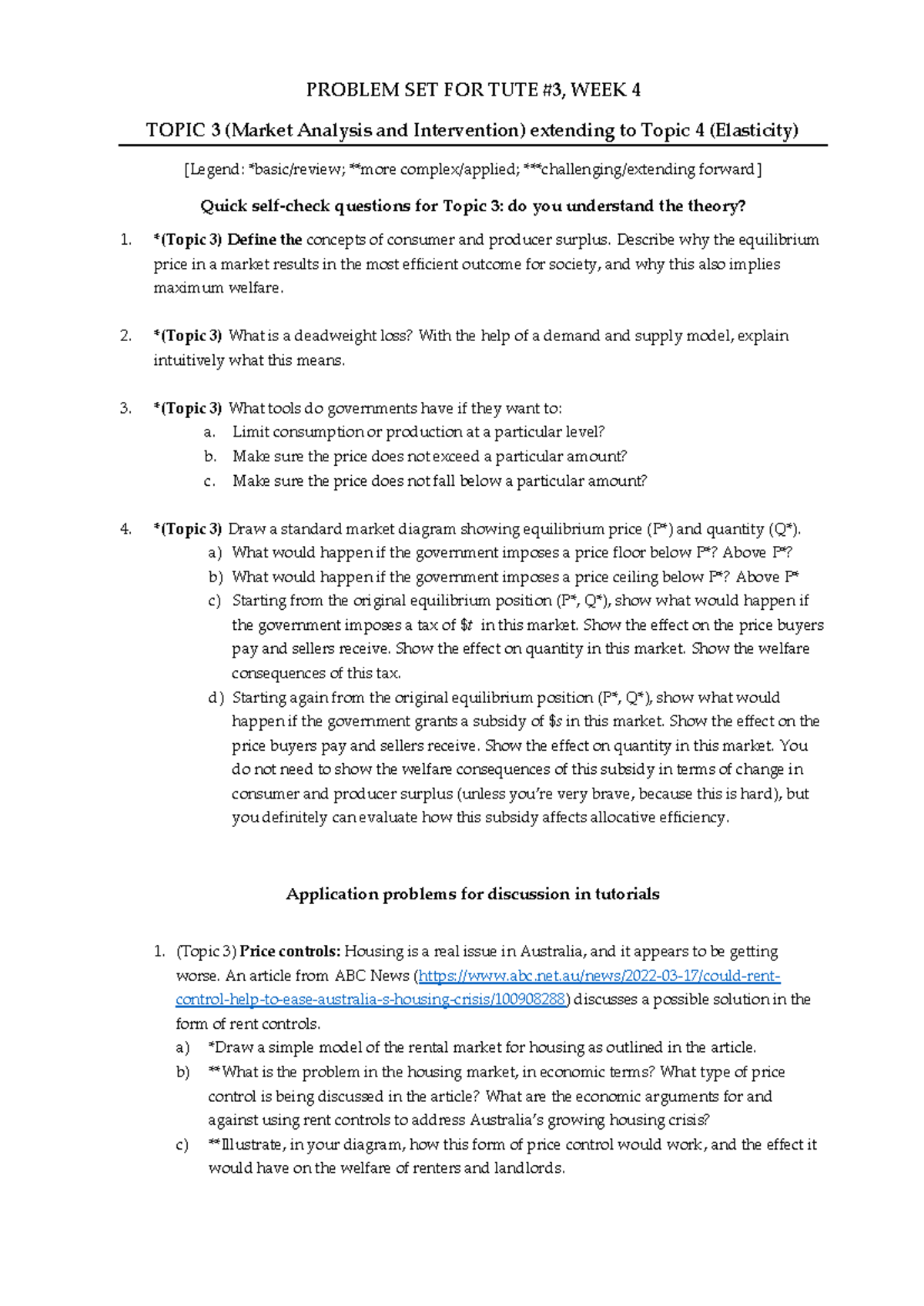 Problem set tute 3 (week 4) - PROBLEM SET FOR TUTE # 3 , WEEK 4 TOPIC 3 ...