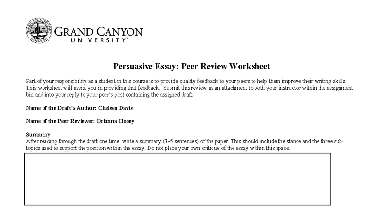 PHI-105-T-6 Persuasive Essay Peer Review Worksheet - Studocu