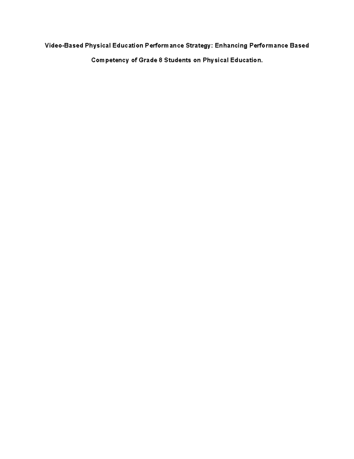 Video-Based PE Performance Strategies for Grade 8: Enhancing Competence ...