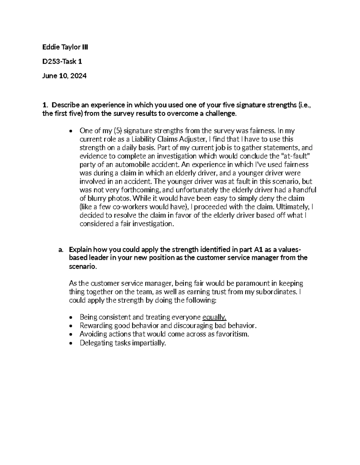 D253 Task 1: Values-Based Leadership Reflection & Implementation Guide ...