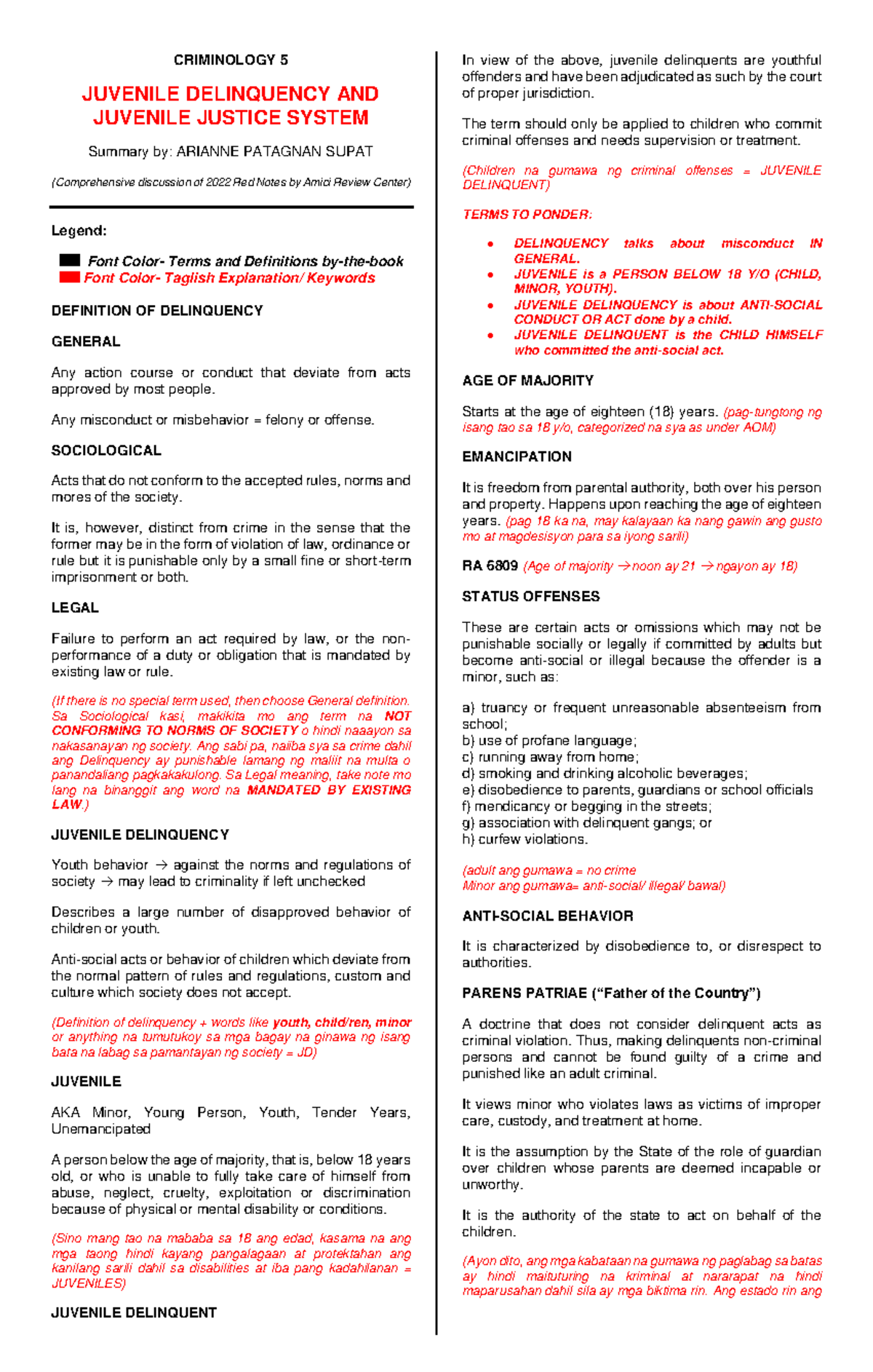 CRIM-5- Juvenile - read for my notes - CRIMINOLOGY 5 JUVENILE ...