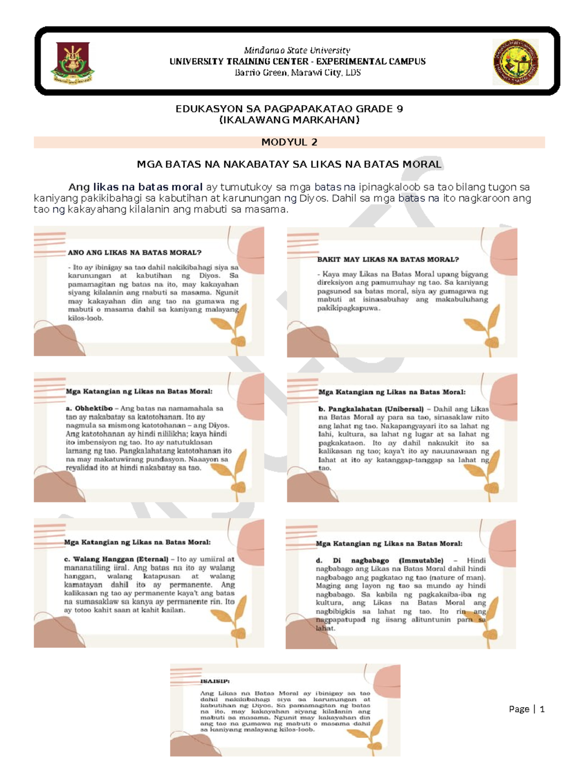ESP-9 2nd-Quarter Module-2 - Mindanao State University UNIVERSITY ...