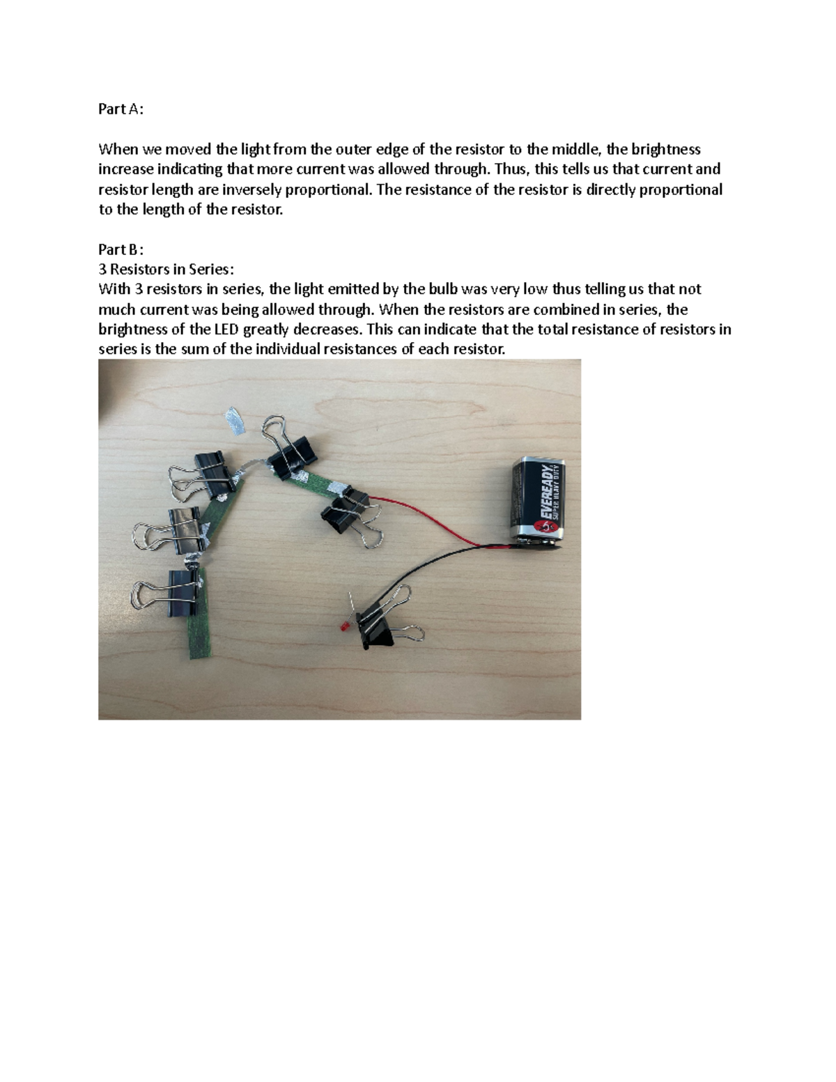 Physics Electricity Lab - Part A: When we moved the light from the ...