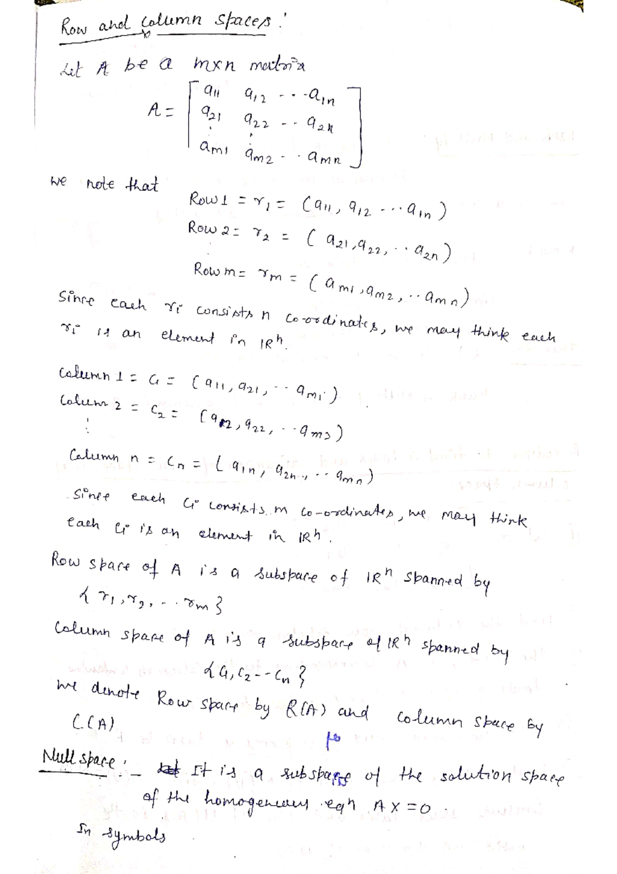 Module 4 Null column space kernel rank - Row and column spaces. Let A ...