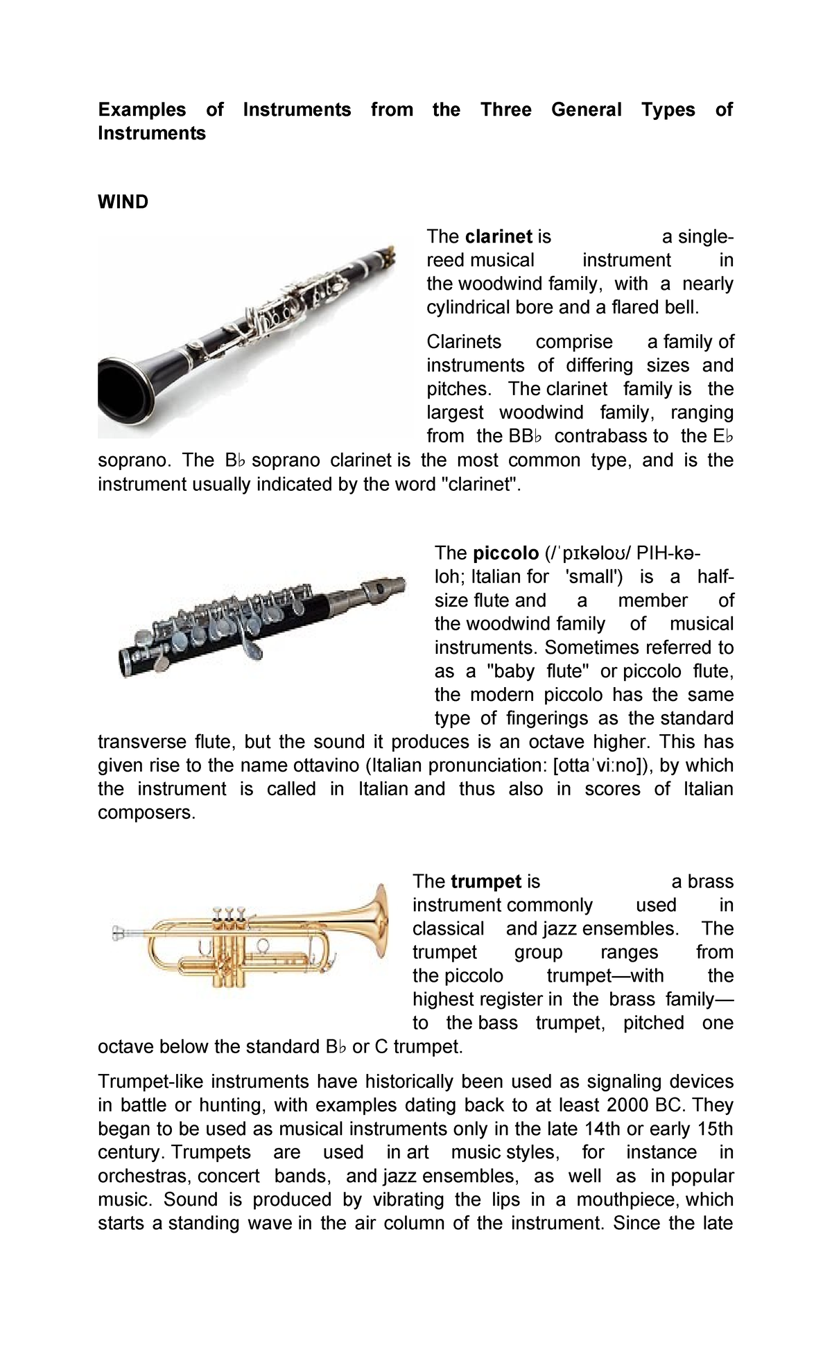 Examples of Instruments from the Three General Types of Instruments ...