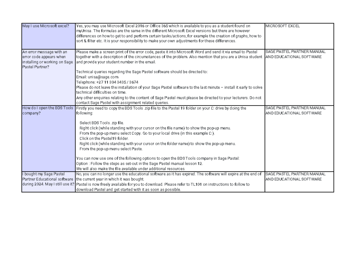 AIN2601 FAQ: Microsoft Excel & Sage Pastel Partner Guidance (2025 ...