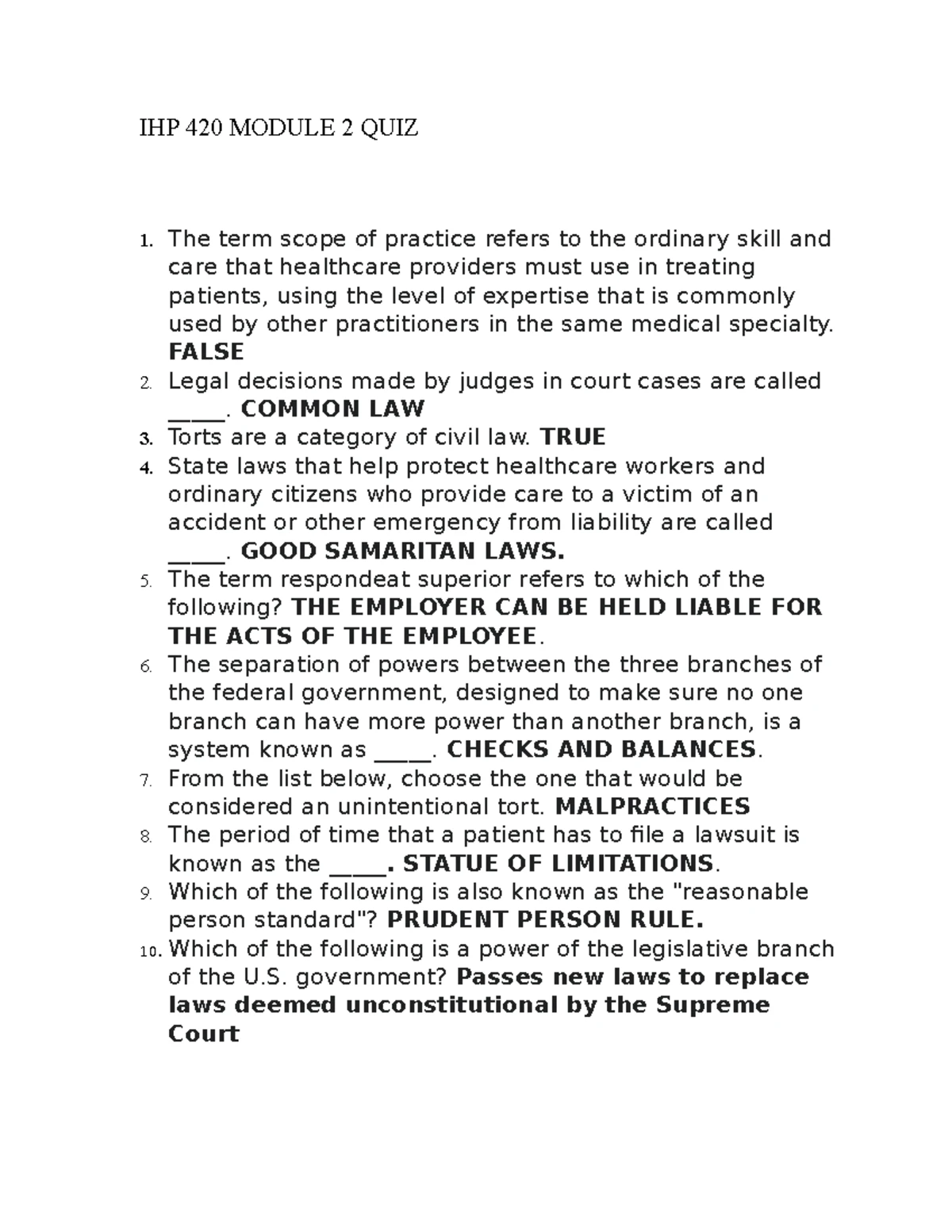 IHP 420 - 2-2 QUIZ - Module 2 quiz and answers - IHP 420 MODULE 2 QUIZ ...