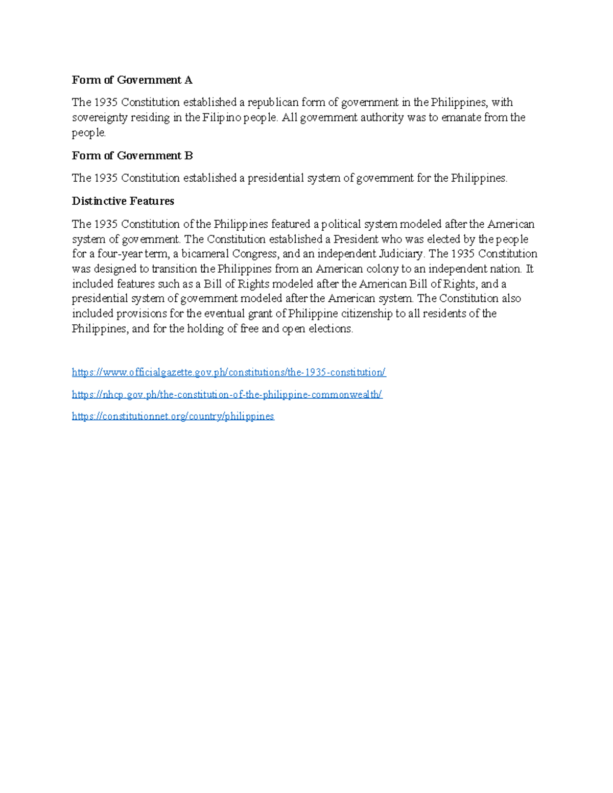 1935 Constitution: Establishing Republican Governance in the ...