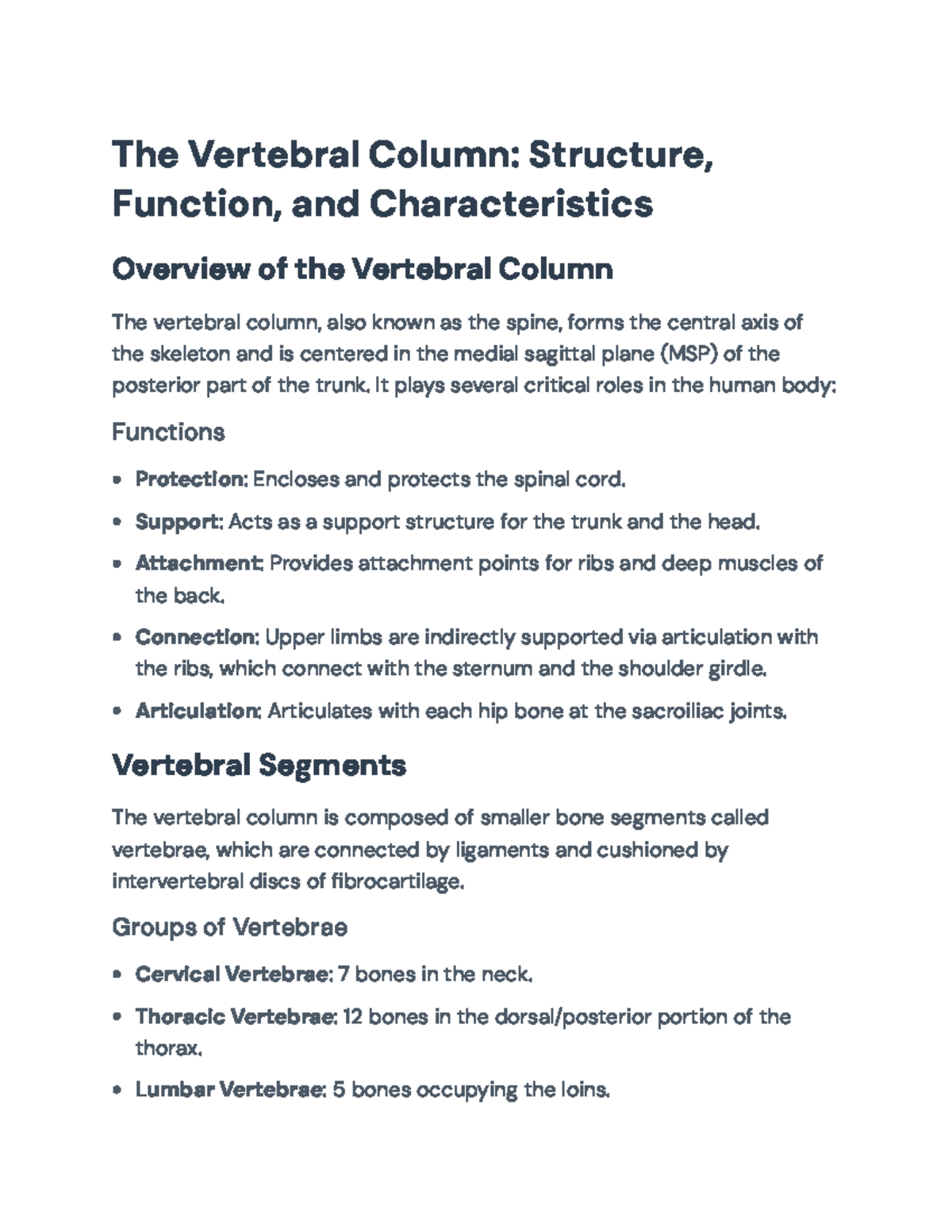 Title: Anatomy and Functions of the Vertebral Column (BIO101) - The ...