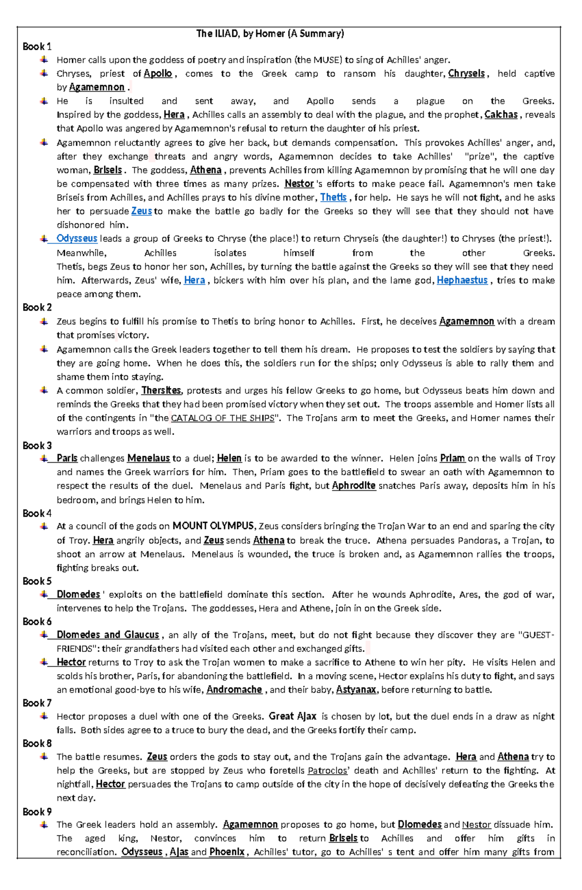 The Iliad (Summary) - The ILIAD, by Homer (A Summary) Book 1 Homer ...