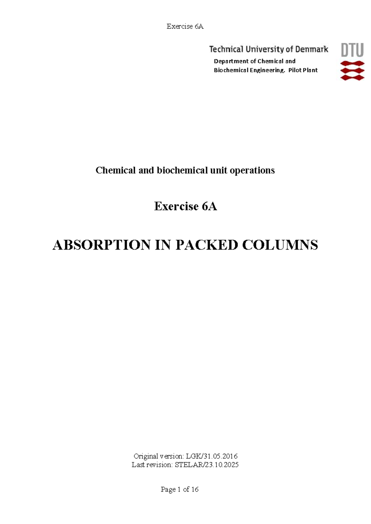Exercise 6A: Absorption in Packed Columns - Chemical Engineering ...