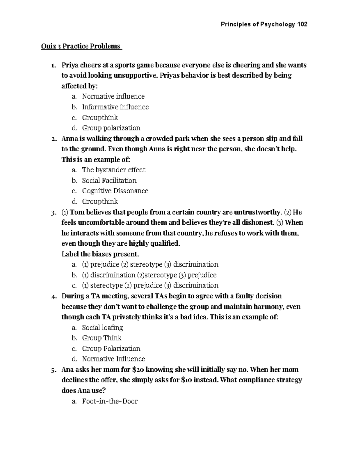 Psychology 102 - Quiz 3 Practice Problems with Key Concepts Explained ...