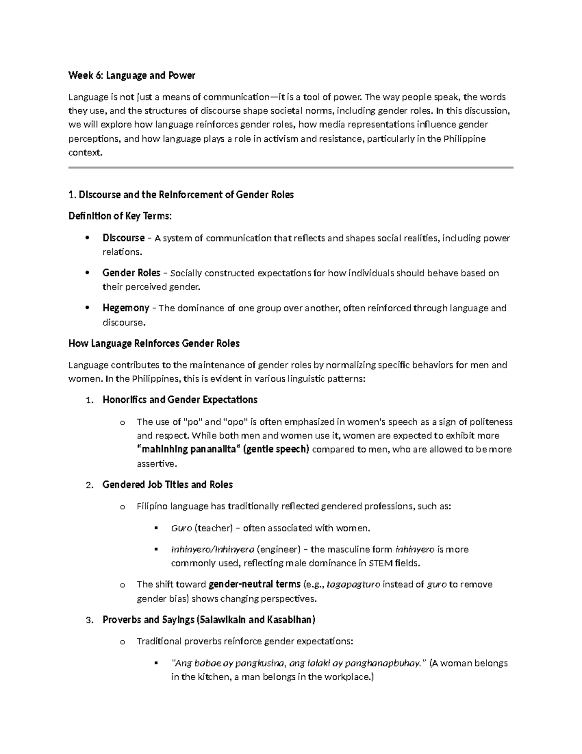 Week 6: Language and Power in Gender Roles and Media Representation ...