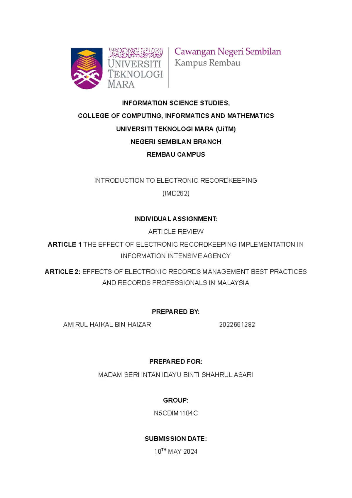 MGT162 Indv. Assignment - MGT162 INDIVIDUAL ASSIGNMENT Self-Reflection ...