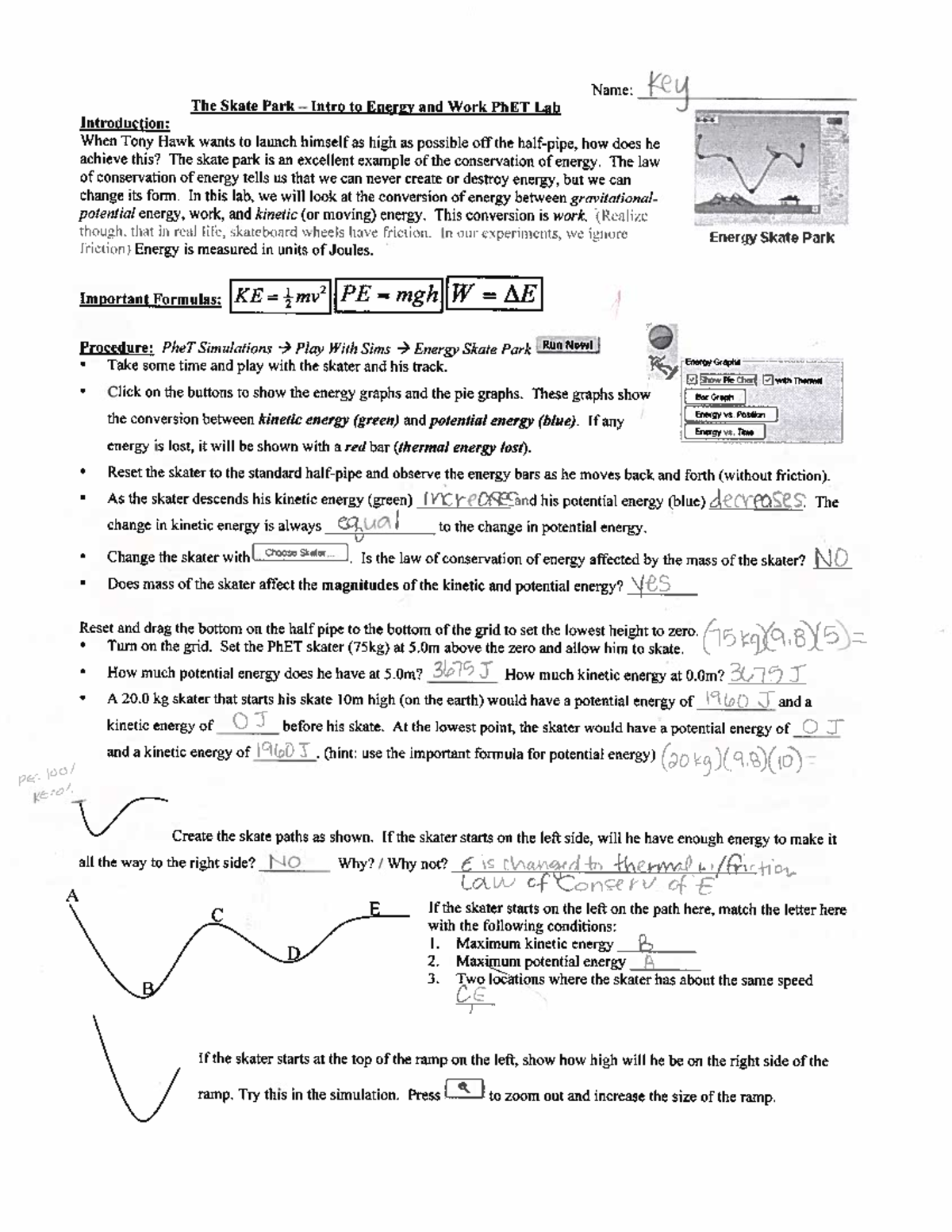 Energy Skate Park PHET Lab Key: Understanding Energy Conservation - Studocu