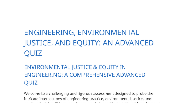 ENGR 401: Advanced Quiz on Environmental Justice and Equity in ...