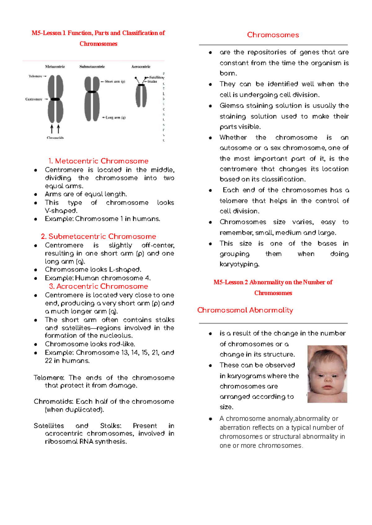 Genetics Lecture Notes: Chromosome Structure & Abnormalities - Studocu