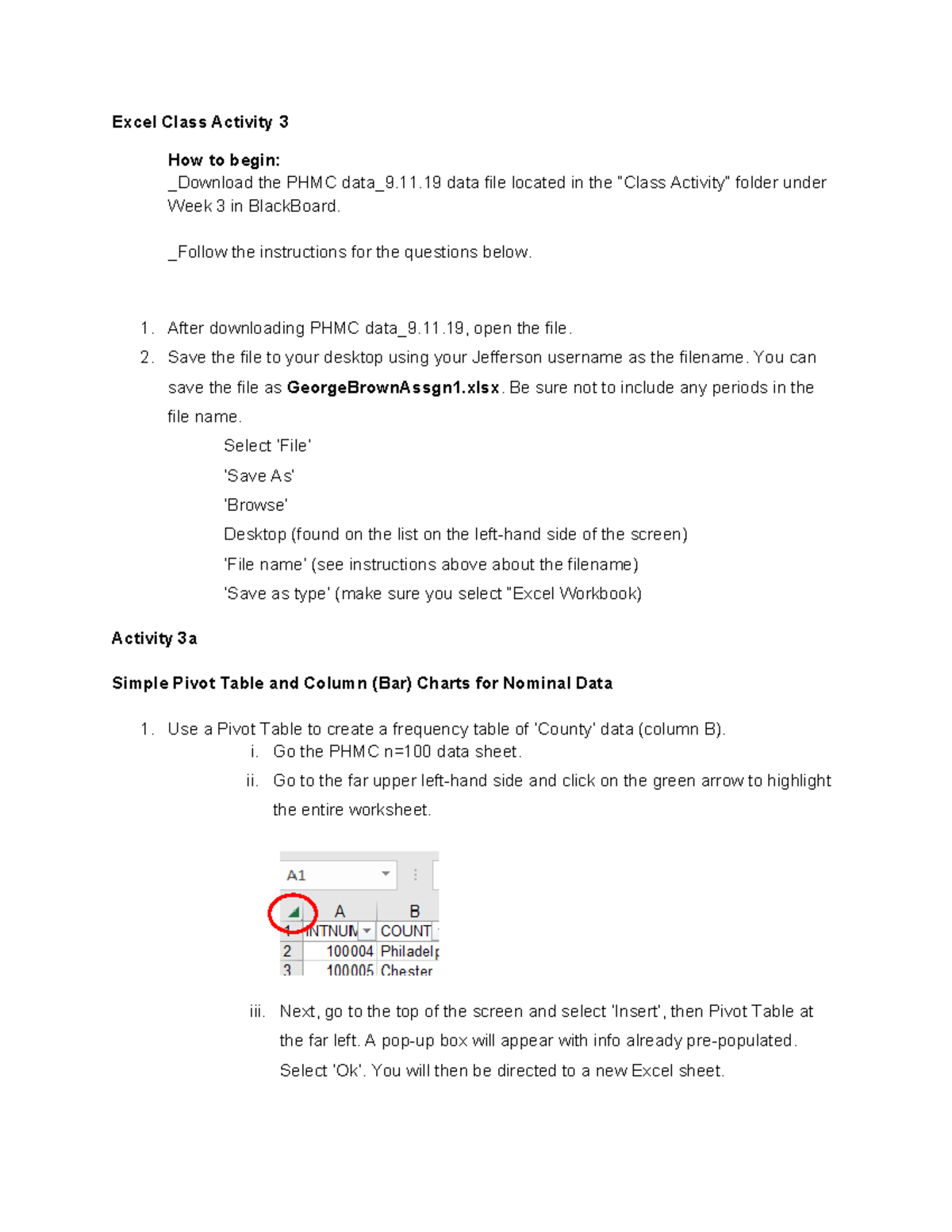 Excel Class Activity 4: Pivot Tables & Charts for PHMC Data - Studocu
